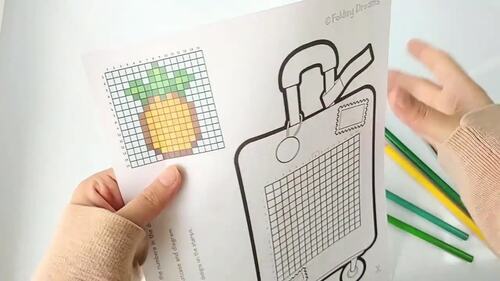 Summer Pixel Art Craft Suitcase Coloring Activity for Elementary Middle ...