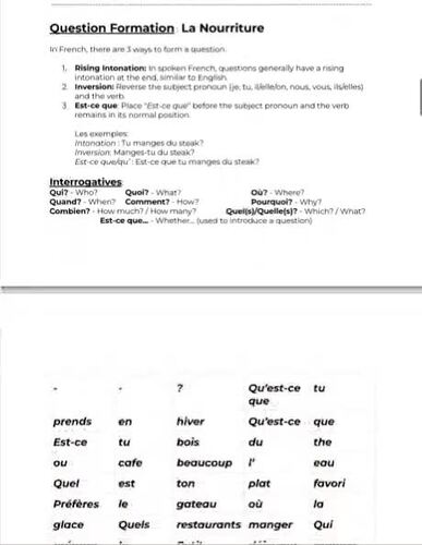 Foods Interrogatives Question Formation/Hands-on Independent or Centers ...