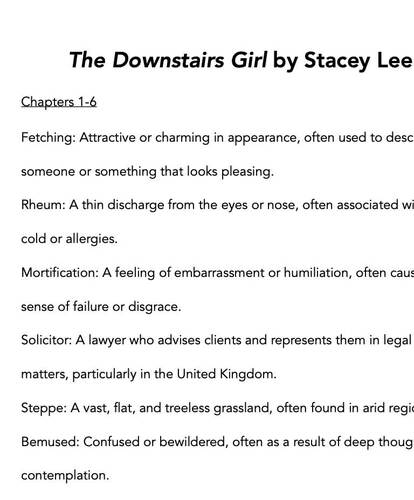 The Downstairs Girl﻿ by Stacey Lee VOCABULARY LIST by Curt's Journey