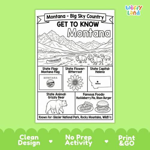 Montana State Study Geography Coloring Page Poster Activity Worksheet