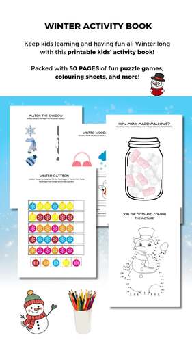 Winter Activity Workbook, Printable Worksheets, Coloring Pages, Puzzle ...
