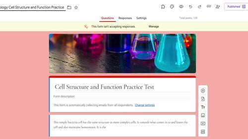 Cell Structure and Function Google Form Assessment by Go Forth and Do ...