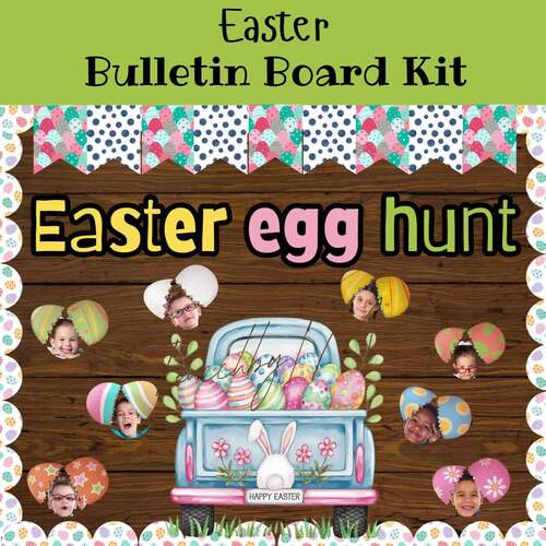 Easter egg hunt Bulletin Board Kit l Happy Easter Bulletin Board for ...