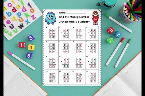 Find the Missing Number – 2-Digit / Double-Digit Addition & Subtraction