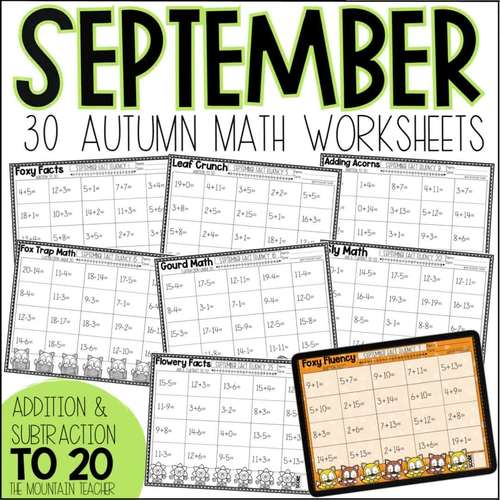Fall Adding and Subtracting Up To 20 | Math Fact Fluency for Autumn