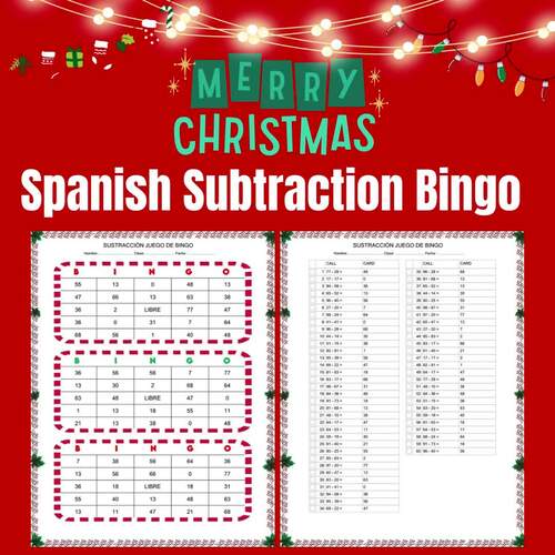 Spanish Christmas Subtraction Bingo Games - Bingo español navideña