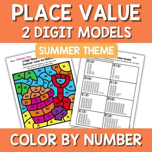 Summer Place Value Color by Number Math Fun Coloring Craft 2 Digit ...