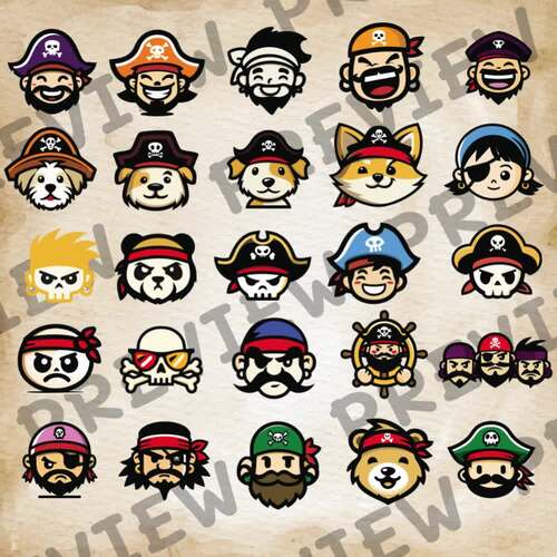 Pirate Face Clipart Bundle SVG PNG | 50 Cute Pirate Characters | by ...