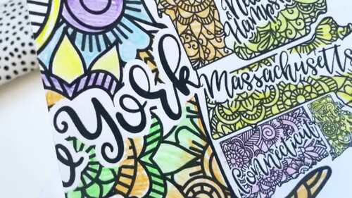 United States Map Collaborative Poster Coloring Mandala Classroom Display