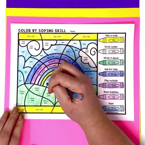 March Color by Code Spring SEL Flower Coloring Sheet Emotion Matching Game