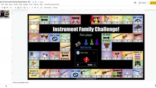 Virtual Music Board Game for Google Slides- Instrument Family Challenge!