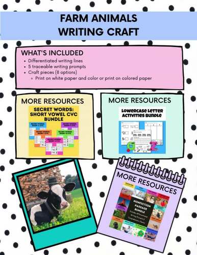 Farm Animals Writing Craftivity - Engaging Writing Prompts & Craft Cow ...