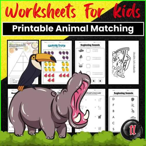 Printable Animal Matching Worksheet for kids by Lib Anatomy school