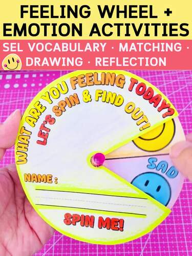 Feelings Wheel and Emotion Vocabulary Activities for SEL by KoiikyStudio88