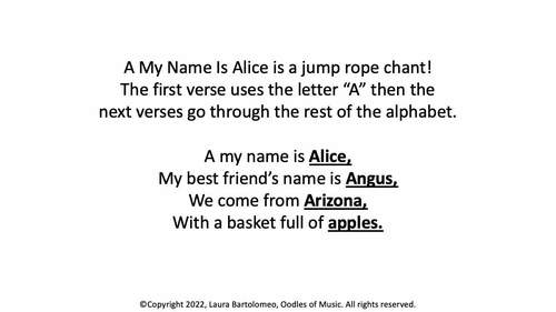 A My Name Is Alice Song Lyric Writing Booklet Activity With Orff Arr ...
