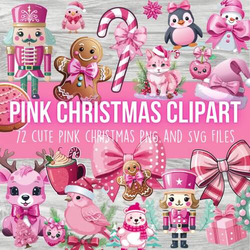 Coquette Christmas Clip Art Bundle, Pink Christmas Clipart, PNG SVG Files