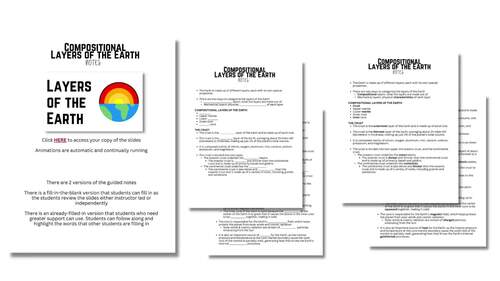 Layers of the Earth -Slides & Guided Notes (Fill-in-The-Blank and KEY)