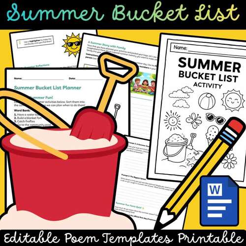 Summer Bucket List Craft Printable Elementary Students End of the Year ...