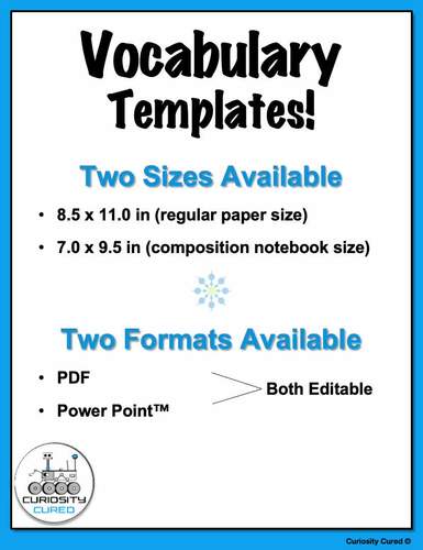 Vocabulary Template- pdf and Power Point® Editable Printable Resource