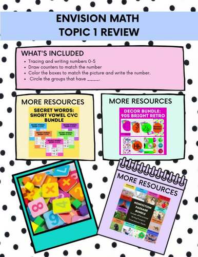Kindergarten Envision Math Aligned Topic 1 Review Activity Or Homework