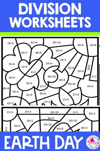 Earth Day Color by Number Division Worksheets | Earth Day Color by Code