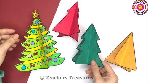 3D Paper Christmas Tree, Paper Cone Christmas Tree Craft Worksheets ...
