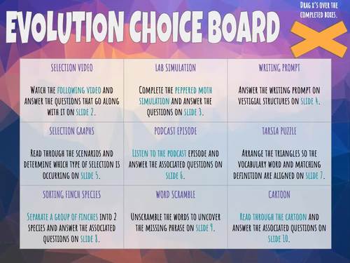 Evolution Digital Choice Board by Science Lessons That Rock | TPT