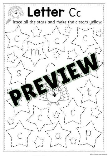 Thanksgiving Letter Tracing Worksheet Stars Alphabet | Dotted Sassoon ...