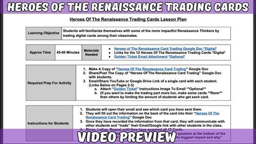Heroes Of The Renaissance Trading Card Activity **ONLINE CLASSROOM ...