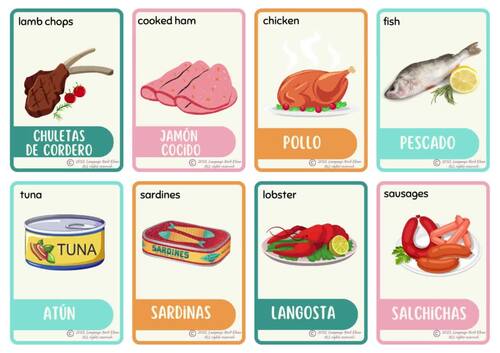 Spanish Food Flashcards | Bilingual Spanish English Flashcards | TPT