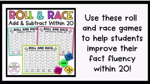 Roll and Race Math Dice Games - Addition & Subtraction Within 20 Fact ...