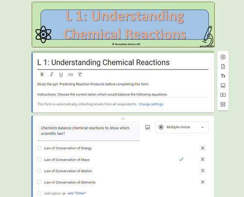 Chemical Reactions and Equations UNIT Bundle | Google Forms | JH Science