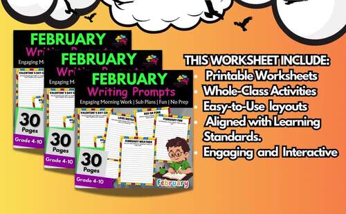 February Opinion Prompt Writing Activities 4th,5th,6th,7th,8th,9th,10th