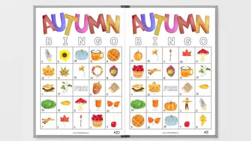 50 Autumn Fall Bingo Cards by Crafted with Bliss by Teacher Pia | TPT