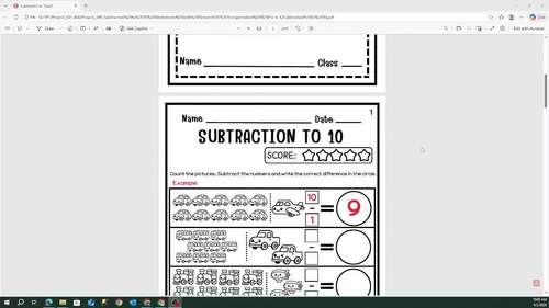 Subtraction to 10 Worksheets with Pictures | Transportation | Pre-K–K