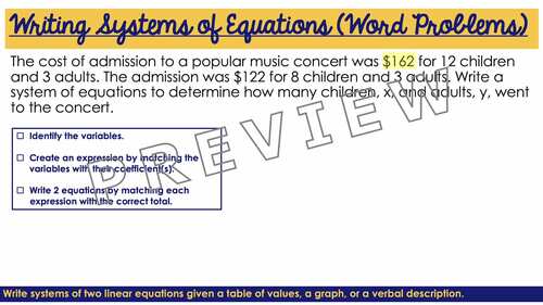 Writing Systems of Linear Equations (from table, graph, verbal) PowerPoint