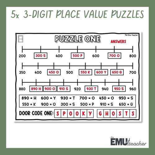 Halloween 3-Digit Place Value Escape Room Ordering Partitioning ...