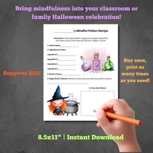 Mindful Potion Worksheet Kids SEL Mindfulness Calming Corner Counseling PDF