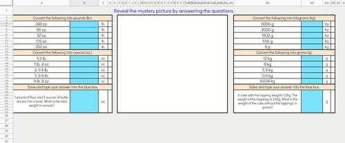 Digital Math Pixel Art Mystery Picture 5th Grade 5.MD.1 Measurement Weight