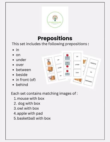 Prepositions -match word to picture (5 sets) | TPT