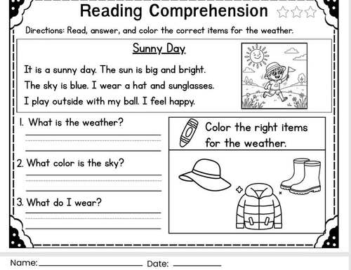 Weather Reading Comprehension Worksheets | Fluency | Grade 1 ESL