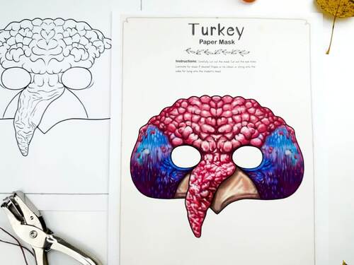 Turkey | Paper Mask | Printable Craft | Thanksgiving | Turkeys | TPT