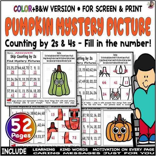 Pumpkin Skip Counting by 2s and 4s Math Mystery Picture Worksheet Engaging.