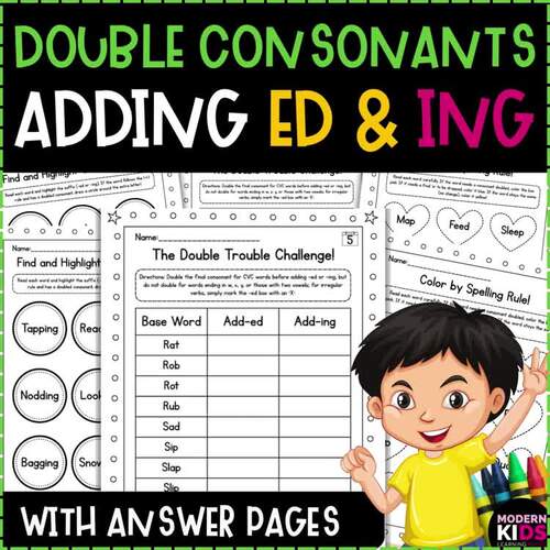 Double Consonants Worksheets Ed and Ing - Inflectional Rule Adding ...