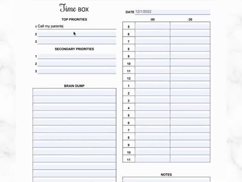 Time Box Planner Printable PDF by Mom Money Map | TPT