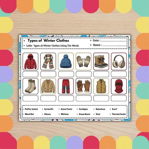 Types of Winter Clothes Worksheets | Winter Vocabulary & Seasonal Learning