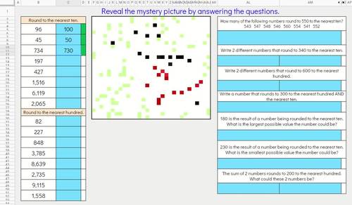 Digital Math Pixel Art Mystery Picture 3rd Grade 3.NBT.1 Rounding Place ...