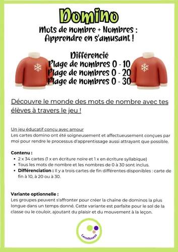 French: Winter-Themed Numbers Domino Game: Jeu Hivernal : Nombres et ...