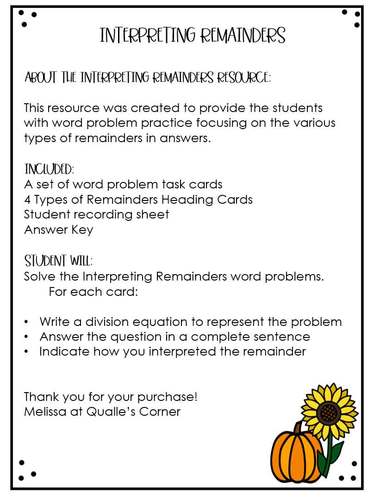 Interpreting Remainders Game/Center-Fall Themed | TpT