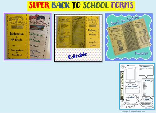 Back to School Pamphlet Meet the Teacher Open House Forms by Insight ...